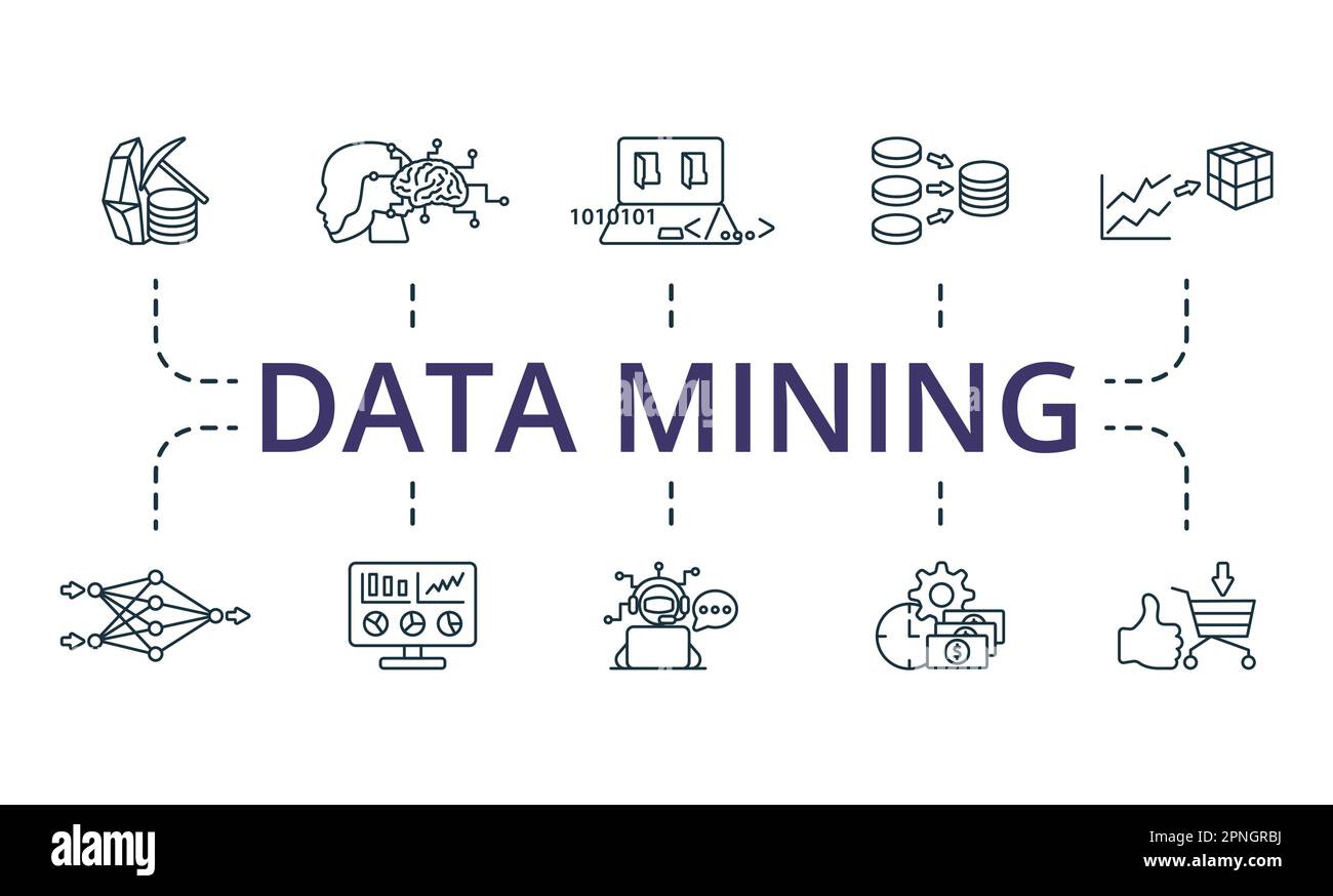 Data mining outline set. Creative icons: data minig, machine learning ... Data mining outline set. Creative icons: data minig, machine learning ...