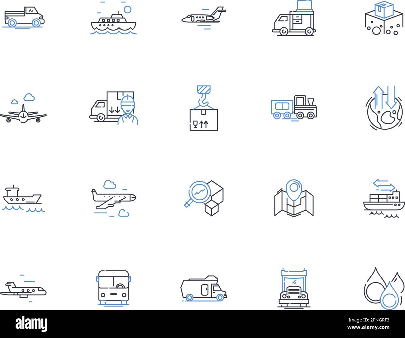 Transport Movement line icons collection. Drive, Ride, Sail, Fly, Haul ...