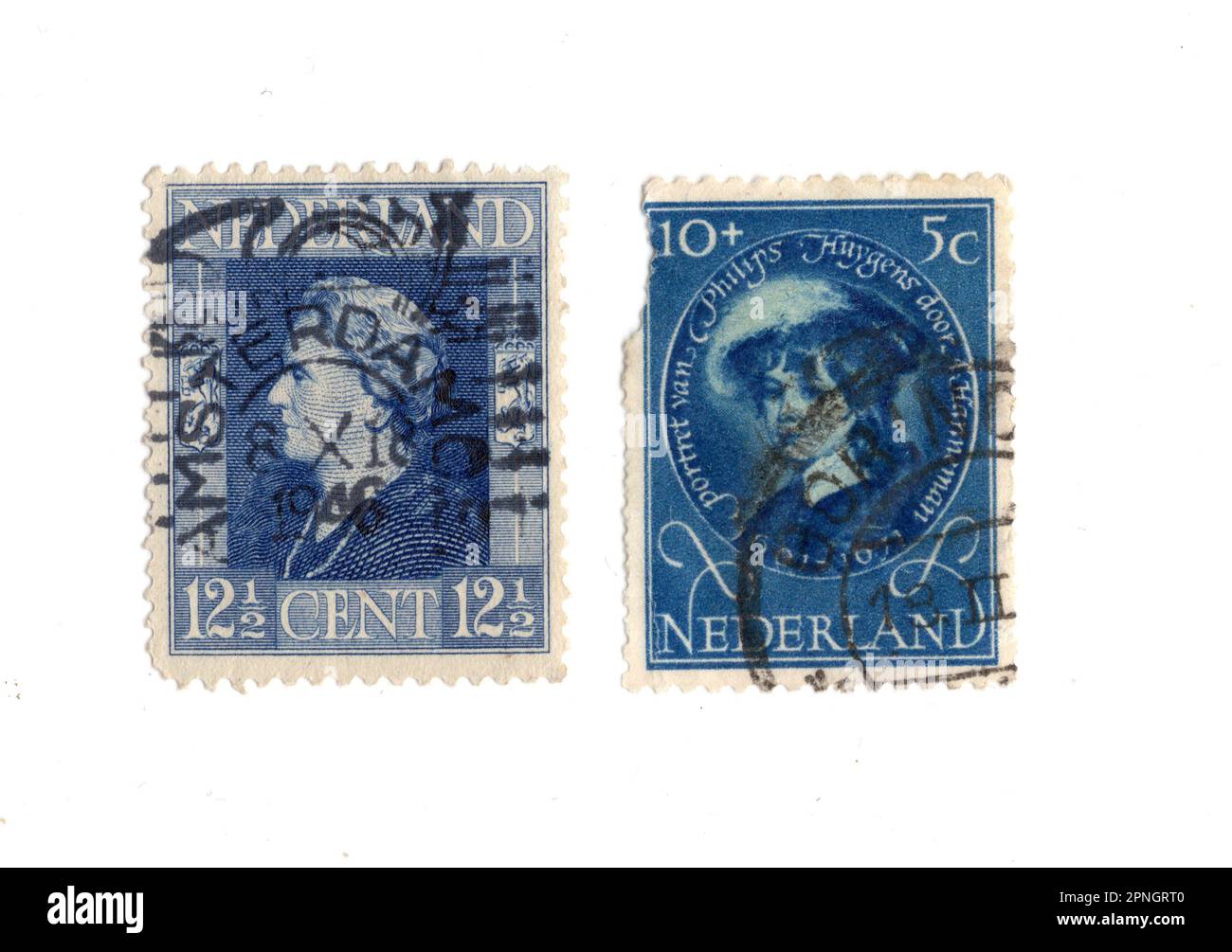 Vintage postage stamps from the Netherlands isolated on a white ...