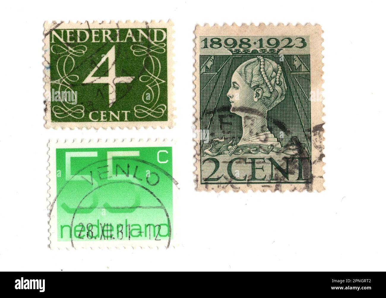 Vintage postage stamps from the Netherlands isolated on a white ...