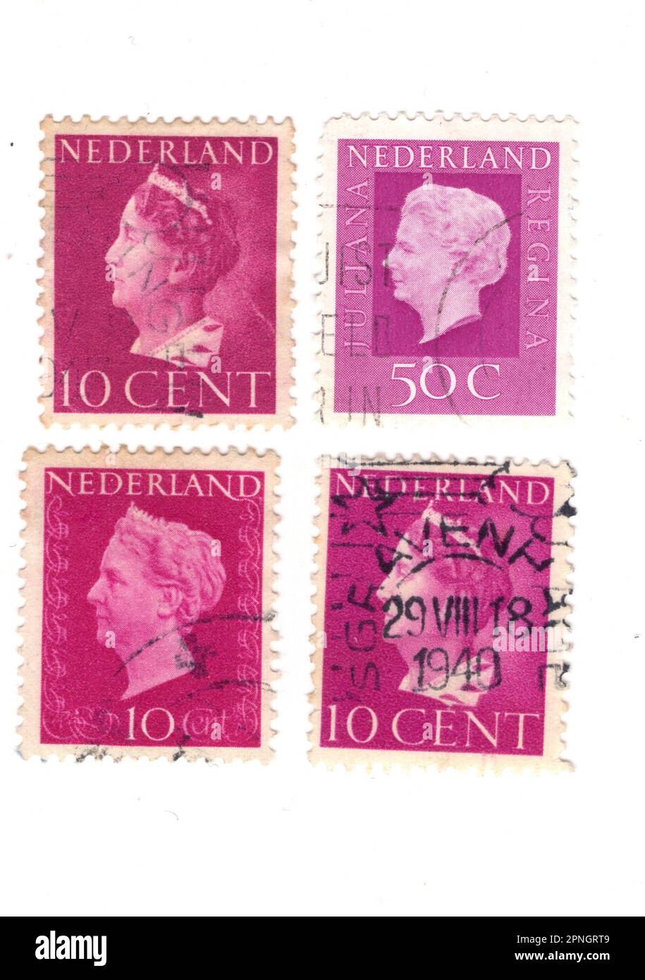 Vintage postage stamps from the Netherlands isolated on a white ...