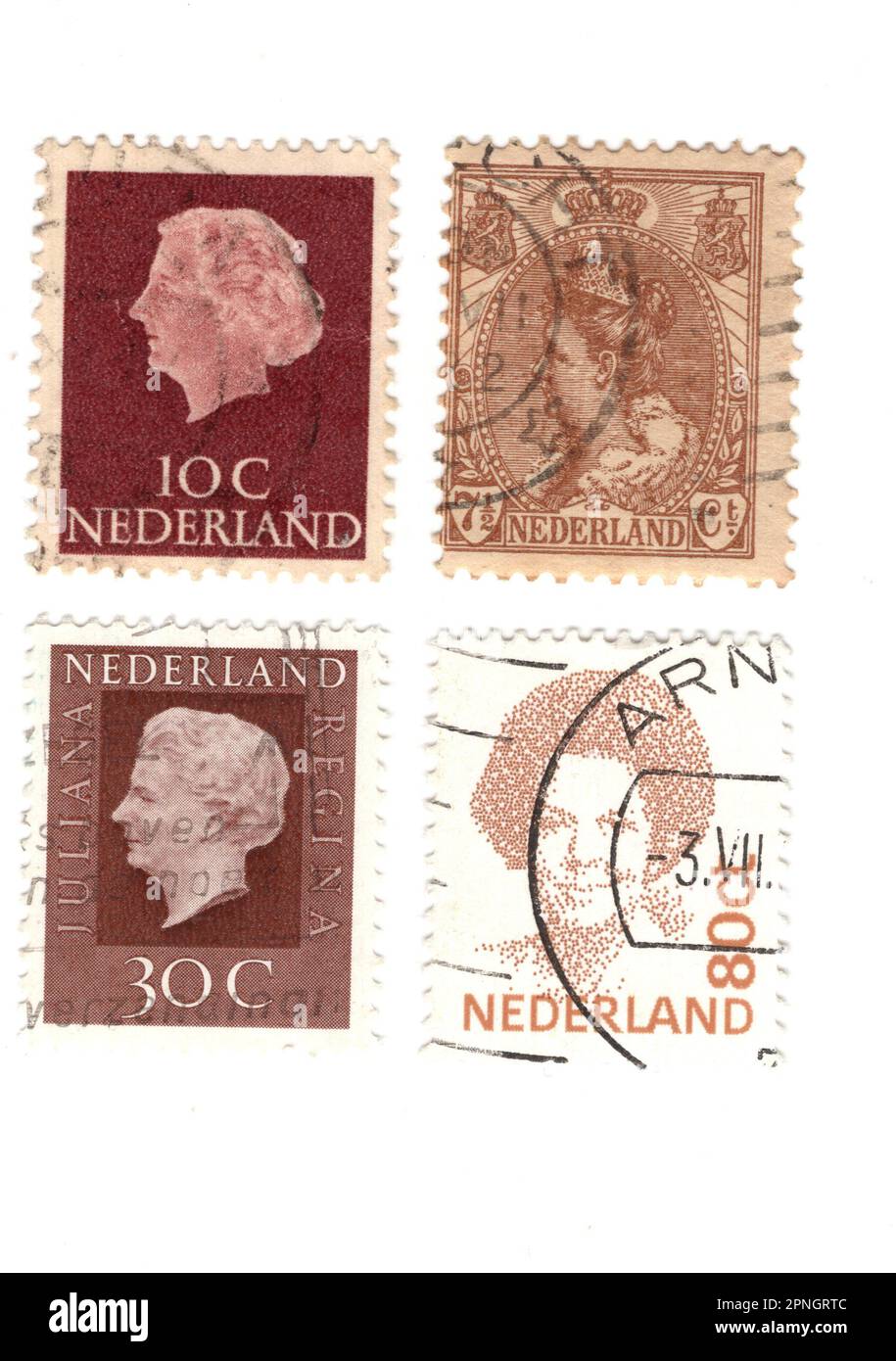 Vintage postage stamps from the Netherlands isolated on a white ...