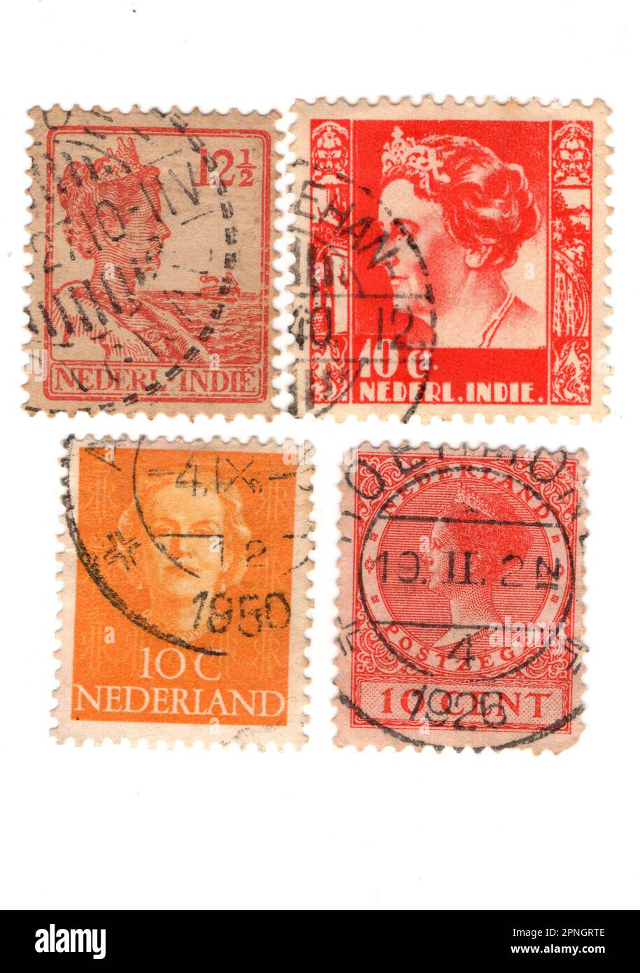 Vintage postage stamps from the Netherlands isolated on a white ...