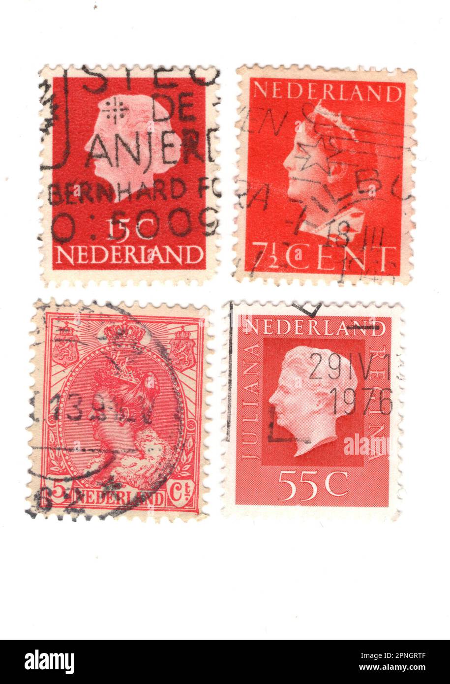 Vintage postage stamps from the Netherlands isolated on a white ...