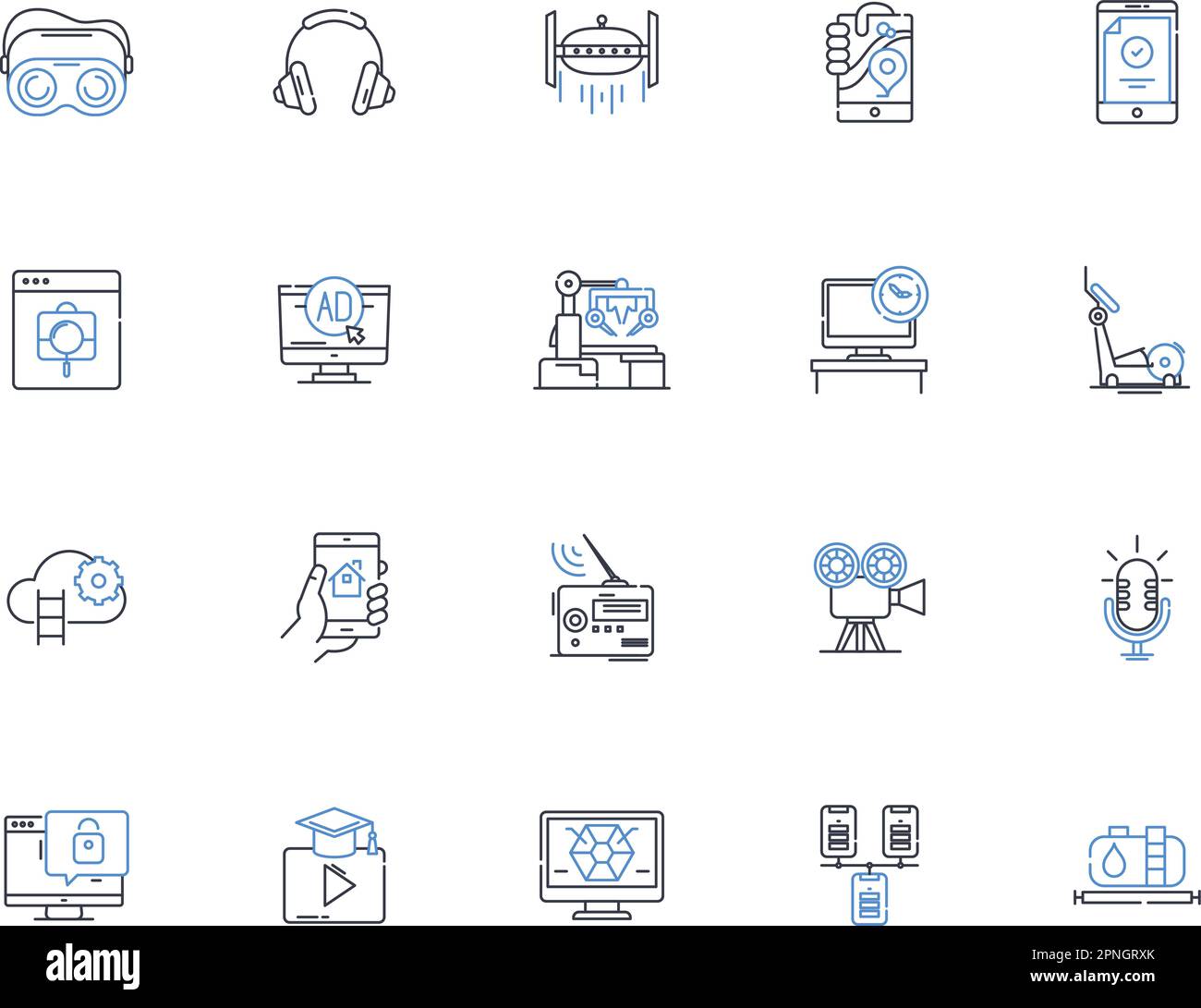 Contraptions line icons collection. Gizmos, Rube Goldberg Machines ... Contraptions line icons collection. Gizmos, Rube Goldberg Machines ...