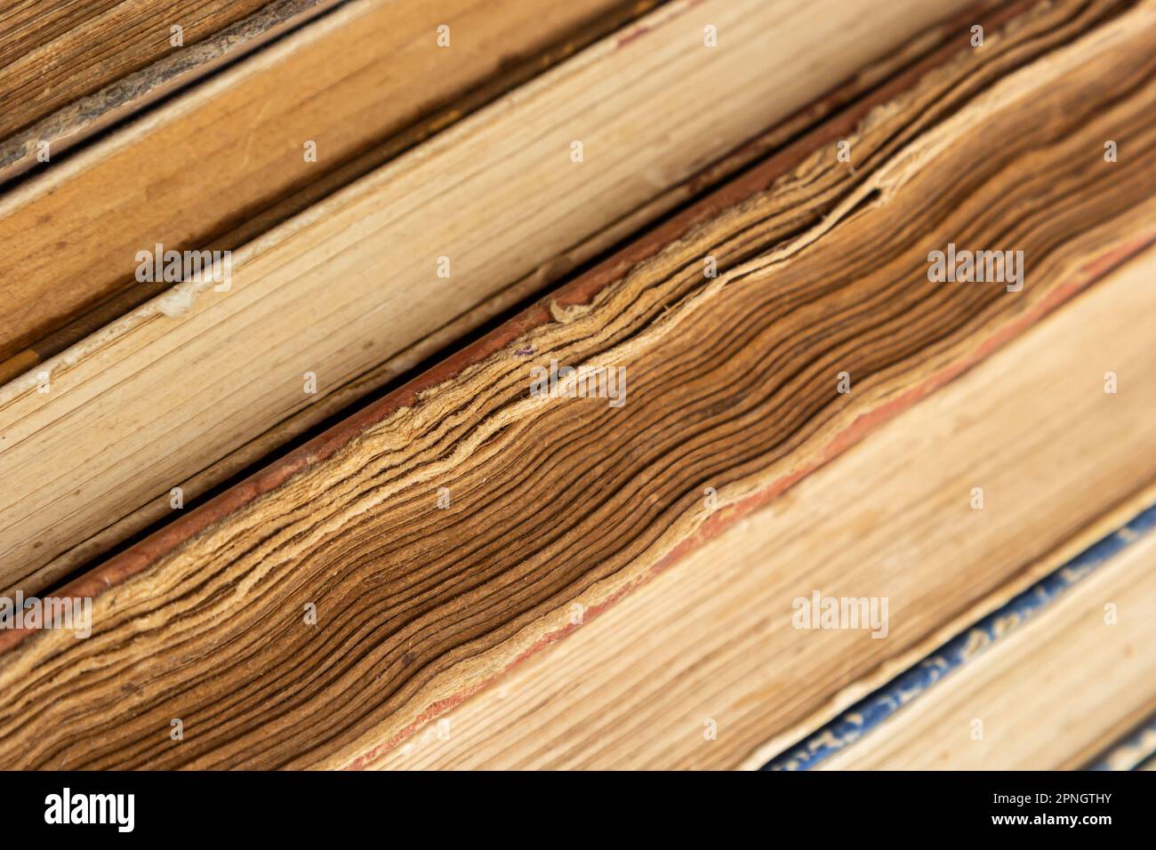 Book background. Stack of books in the library. Old yellow pages of ...