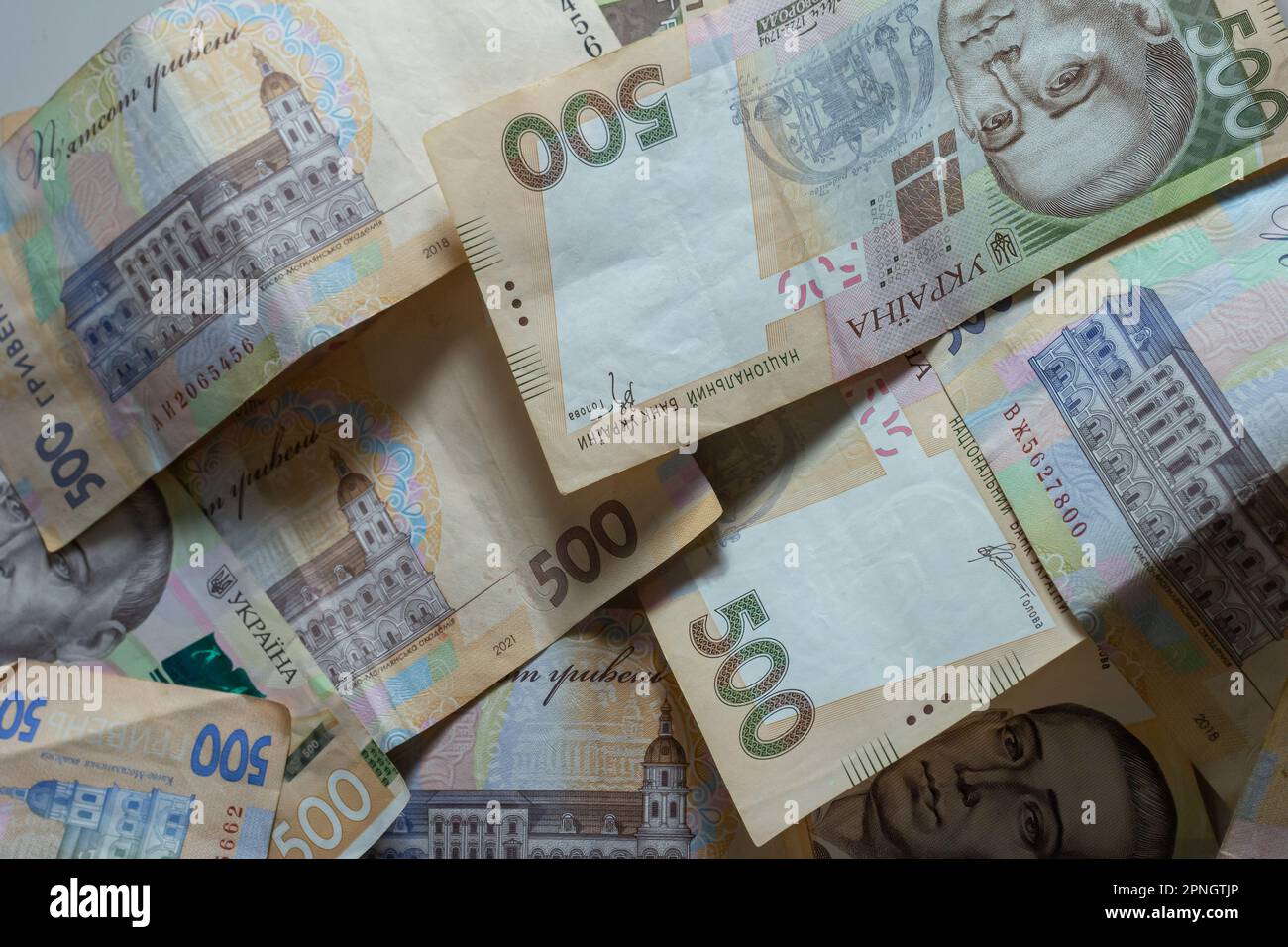 Money of Ukraine. Background of Ukrainian hryvnia banknotes. Hryvnia ...