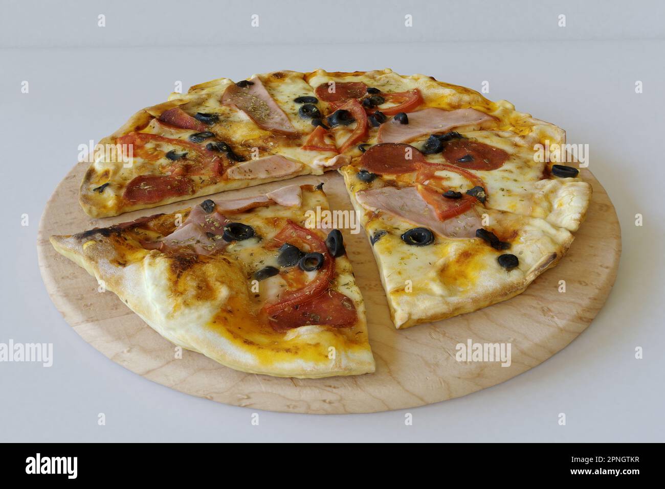3d rendering - Pizza on wooden board isolated on white background high ...