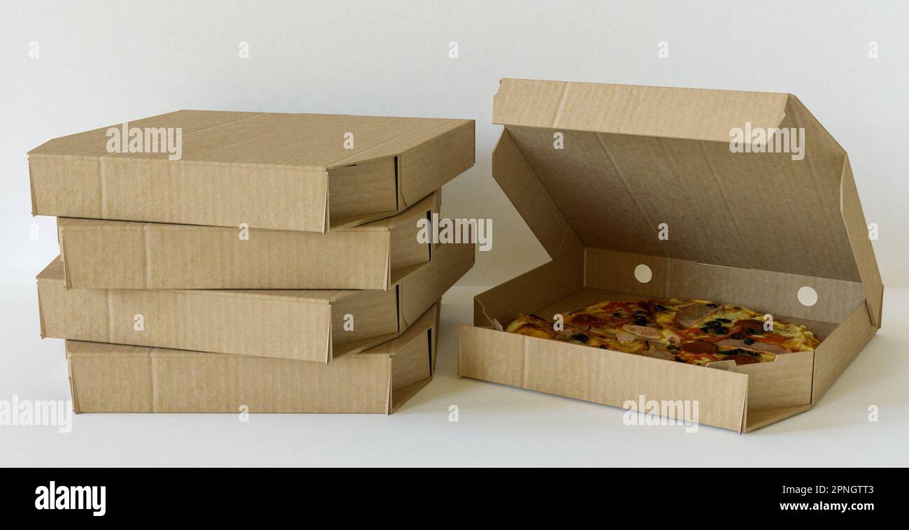 3d rendering - Pizza in a cardboard isolated on white background high ...