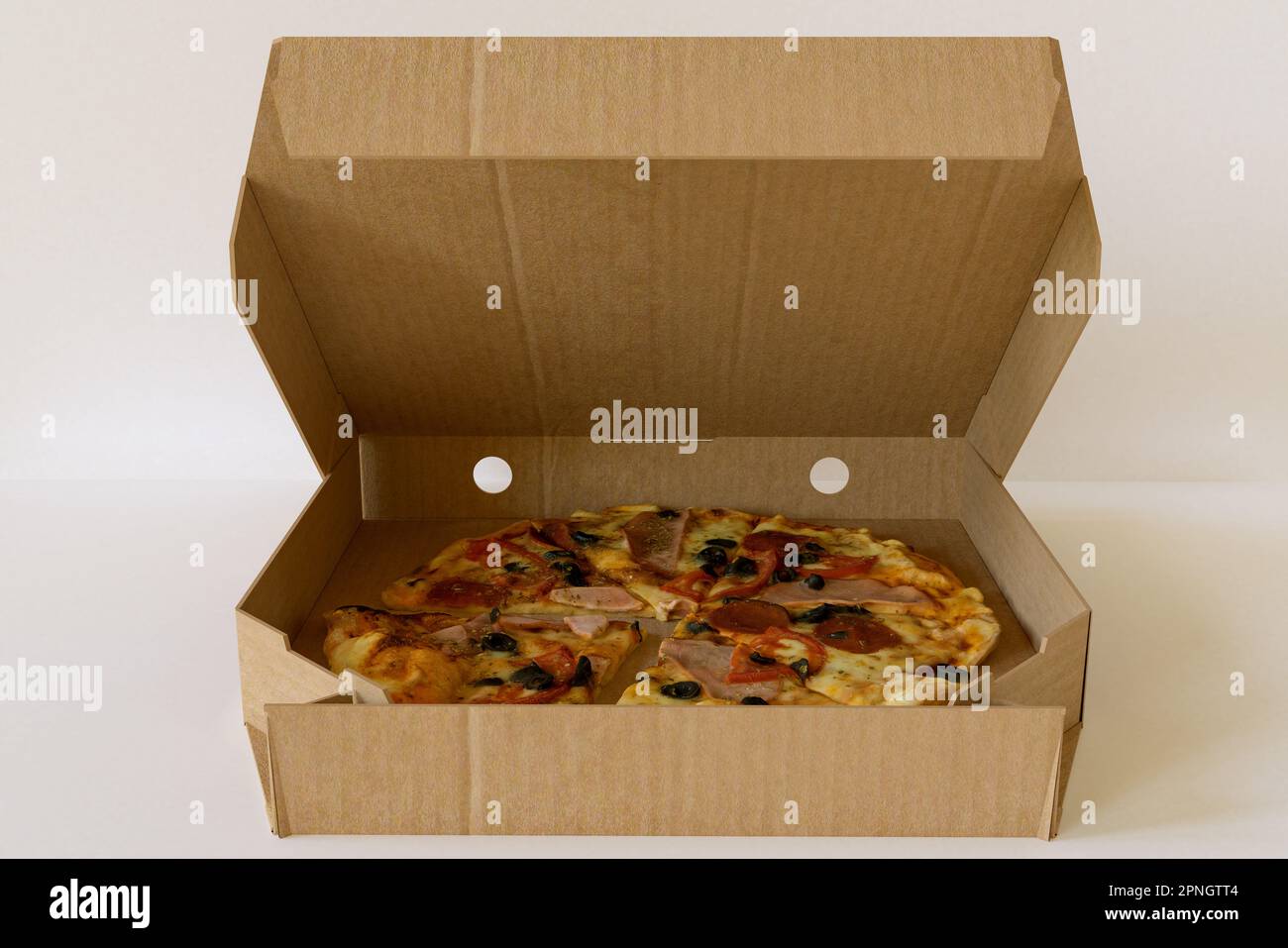 3d rendering - Pizza in a cardboard isolated on white background high ...