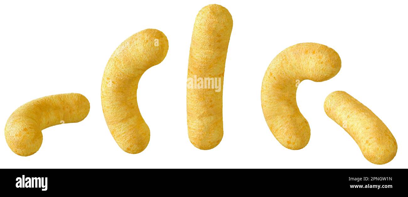 3d rendering - Peanuts snacks, flips, puffs from different angles ...