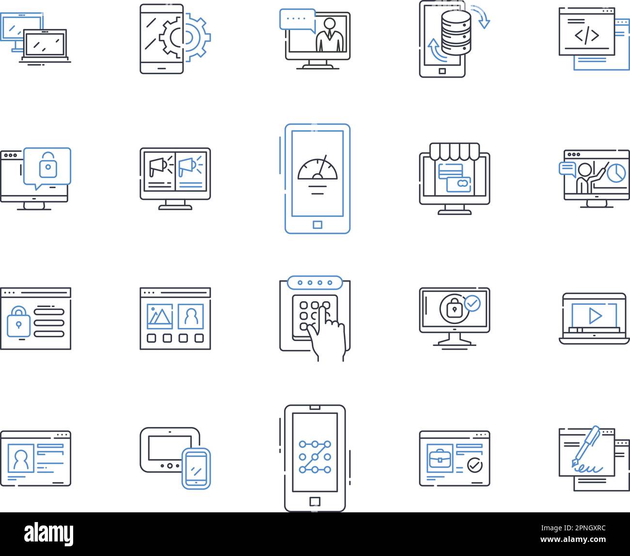 Cybersecurity Engine Line Icons Collection Firewall Malware