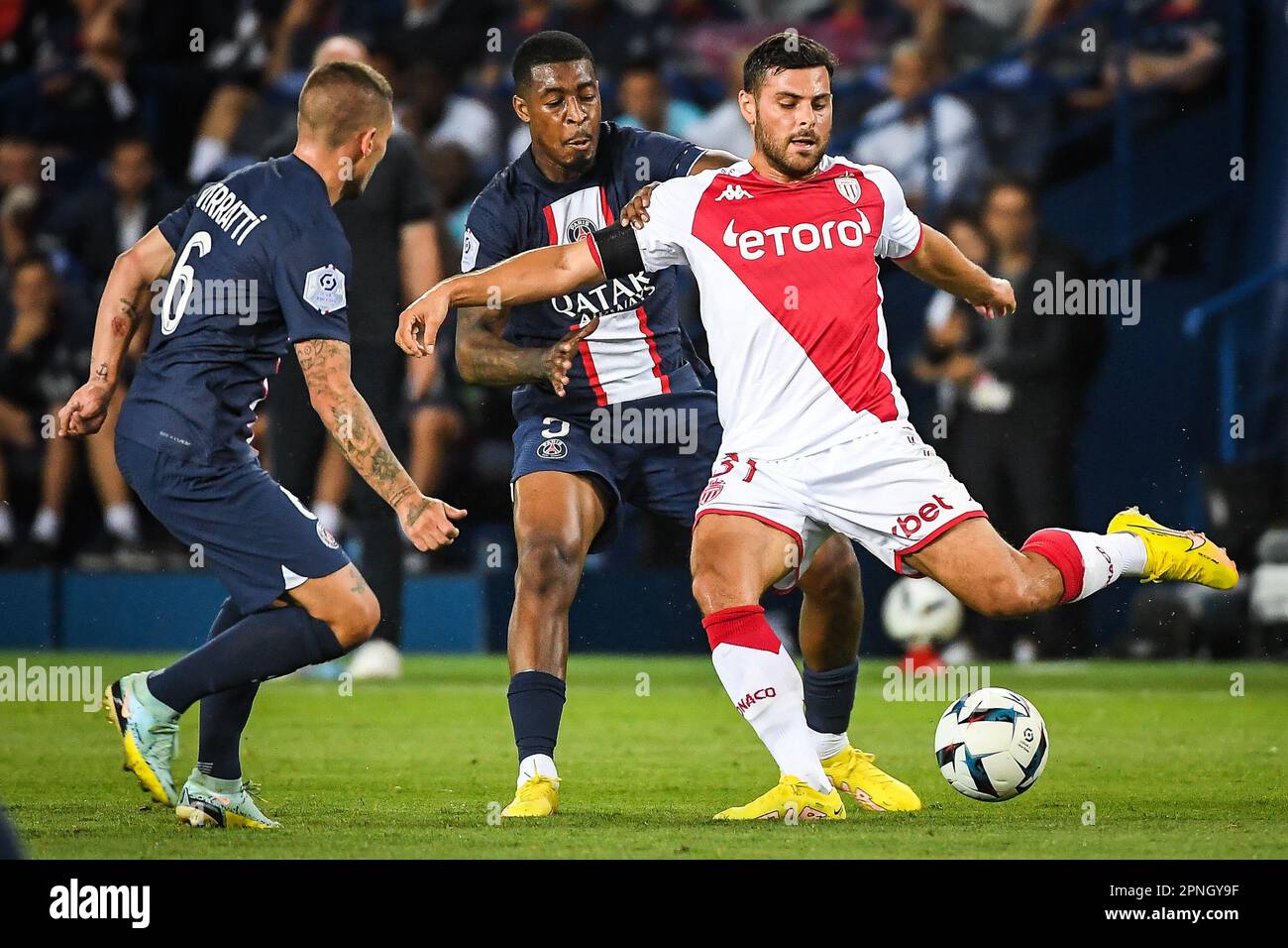 Presnel KIMPEMBE of PSG and Kevin VOLLAND of Monaco during the French championship Ligue 1 ...
