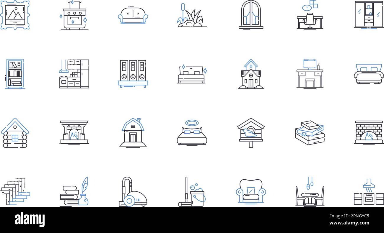 Settling in line icons collection. Community, Home, Adaptation ...
