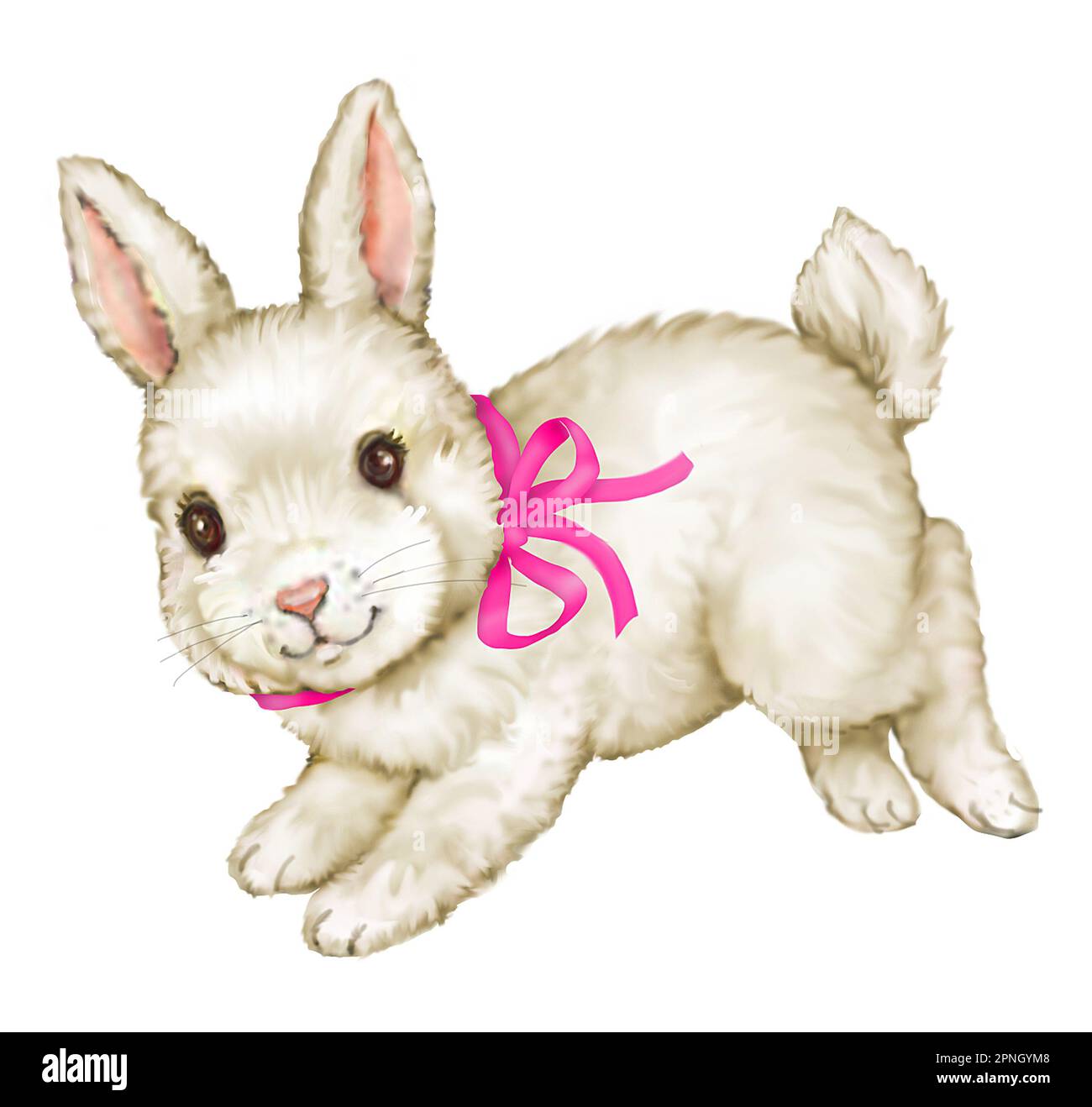 Juvenile-Cute FluffyBunny with pink ribbon Stock Photo - Alamy