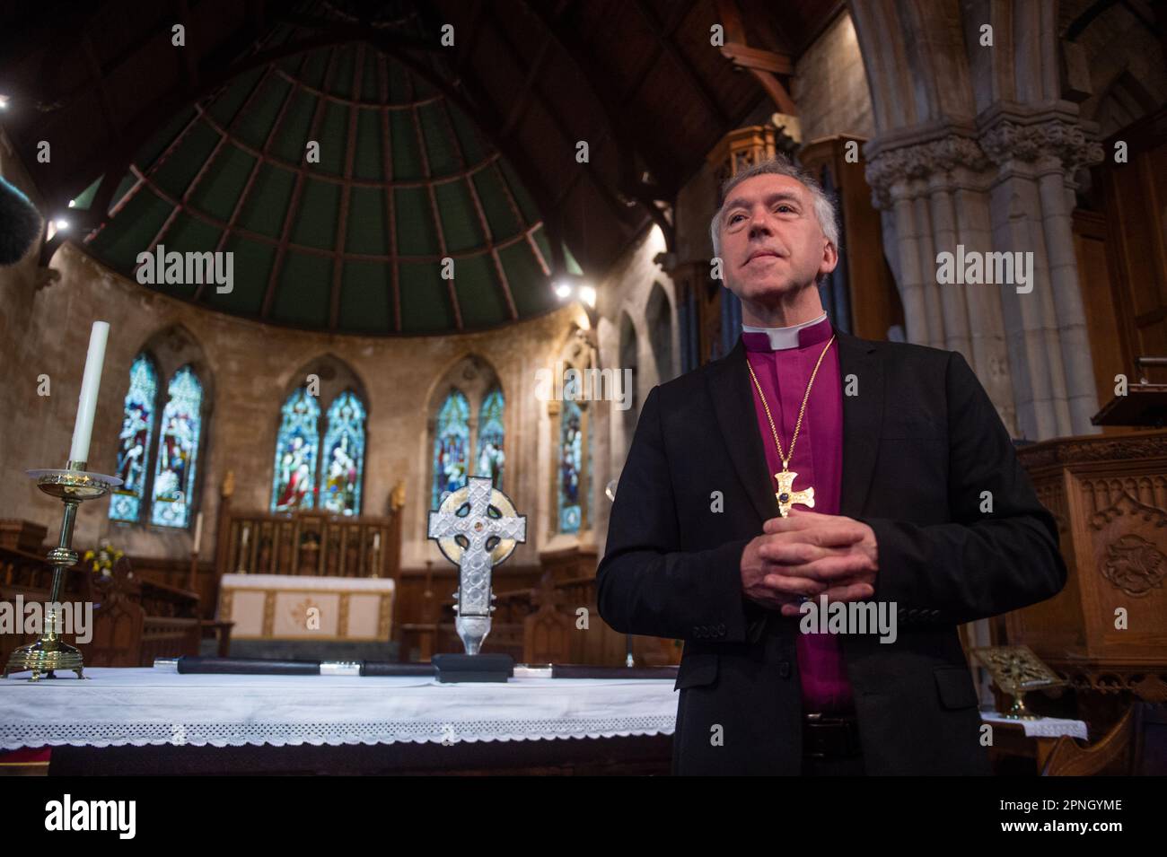 Archbishop of Wales Andrew John with The Cross of Wales ahead of a ...