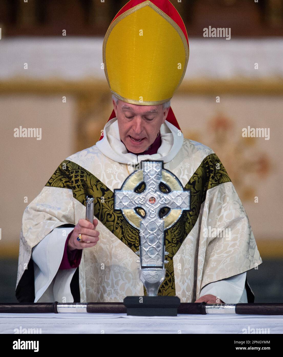 The Cross of Wales is blessed by Archbishop of Wales Andrew John during ...
