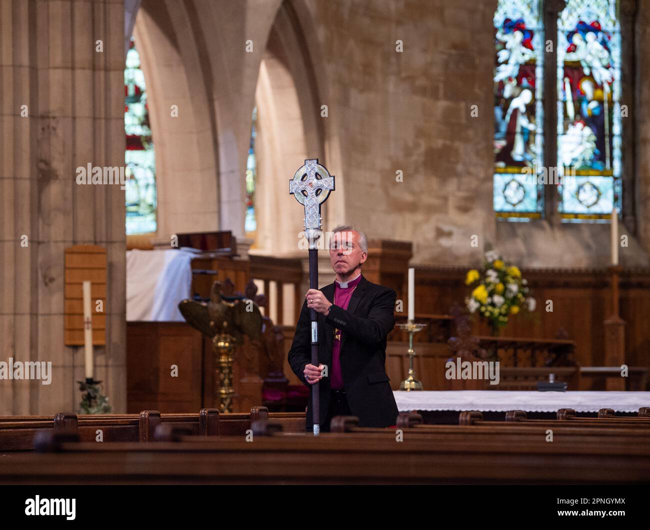 The Cross of Wales is blessed by Archbishop of Wales Andrew John during ...