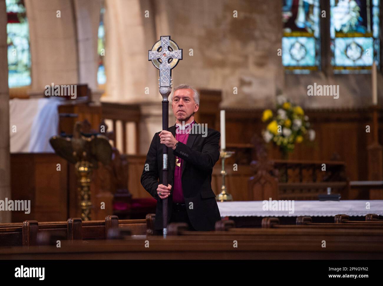 The Cross of Wales is blessed by Archbishop of Wales Andrew John during ...