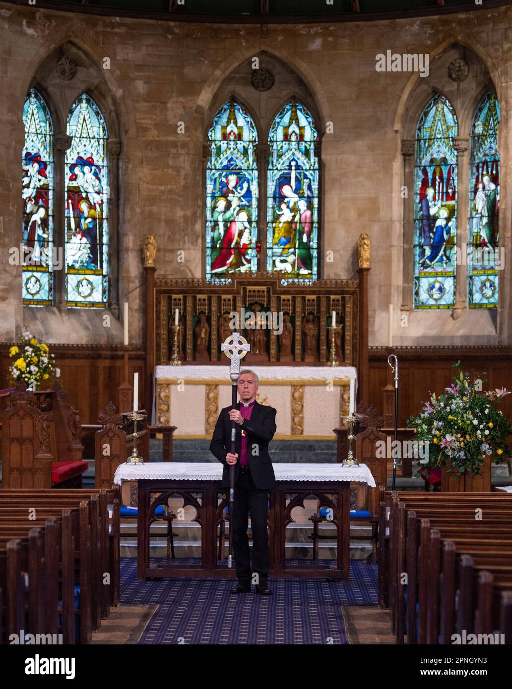 The Cross of Wales is blessed by Archbishop of Wales Andrew John during ...