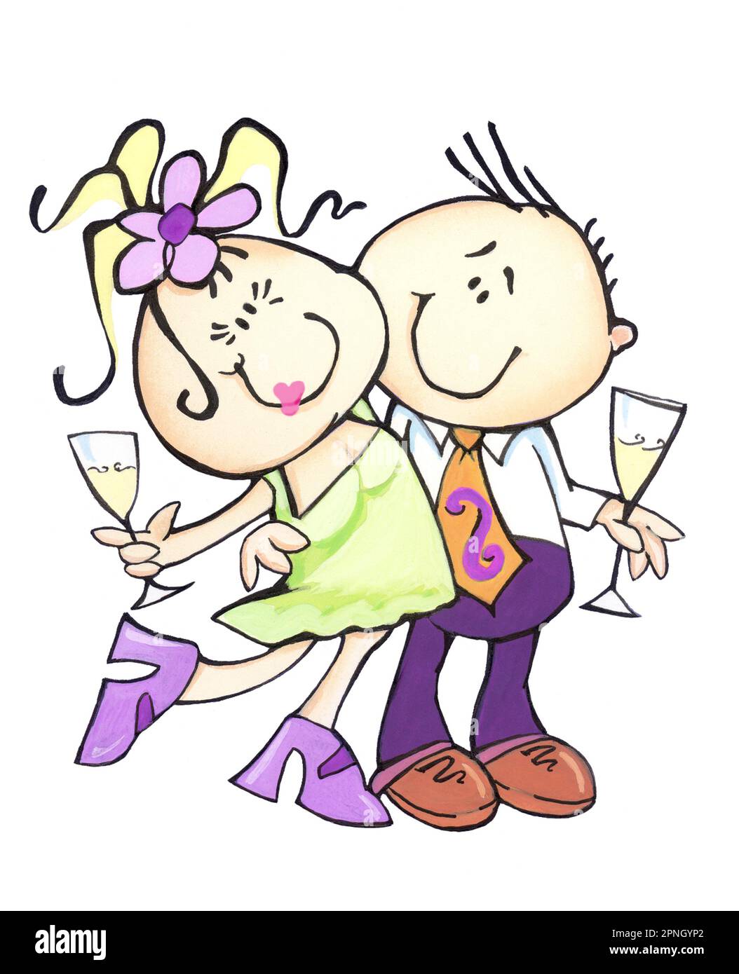 Party & celebrations-Happy couple motif with champagne glasses on white ...