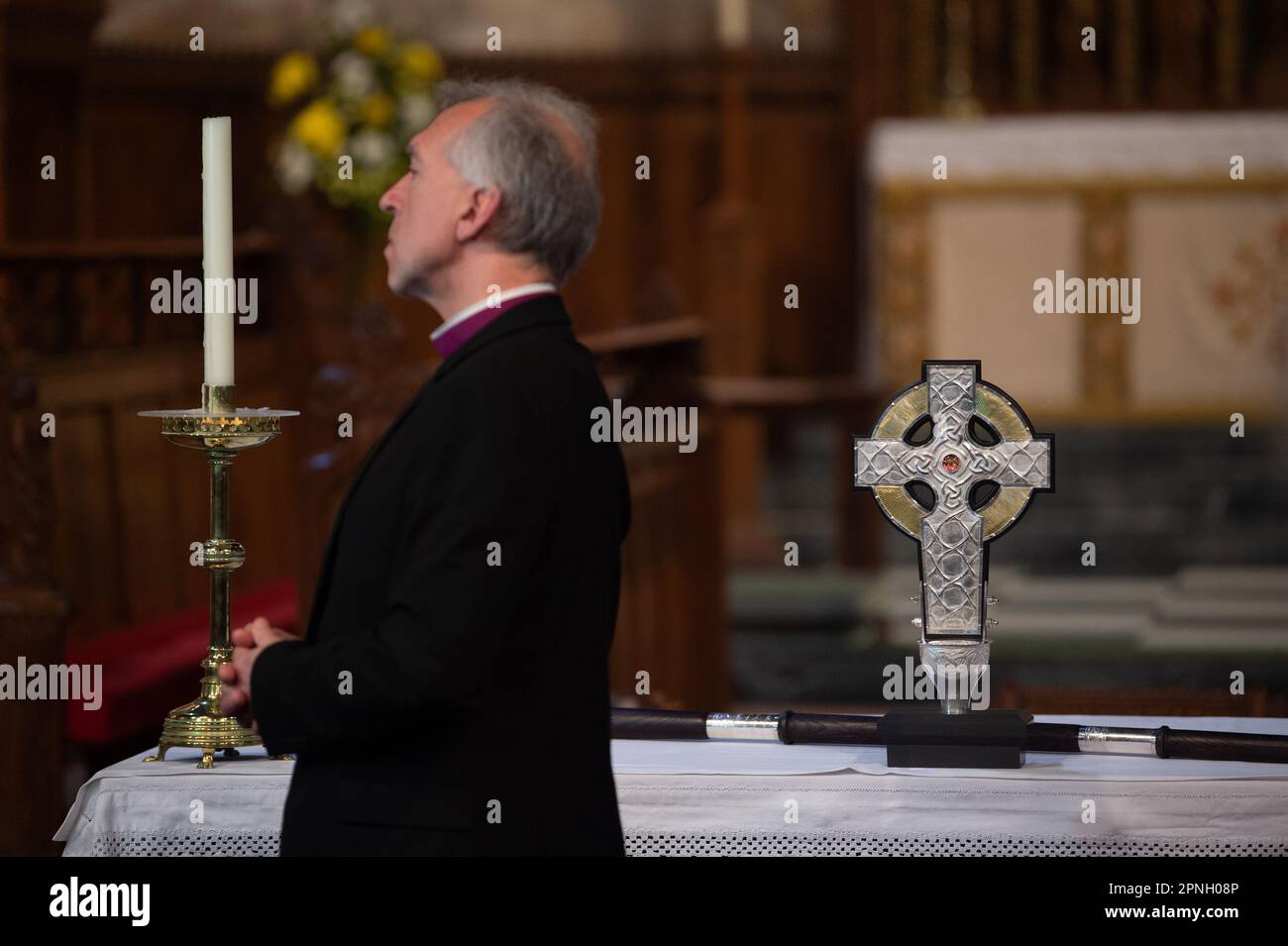 The Cross of Wales is blessed by Archbishop of Wales Andrew John during ...