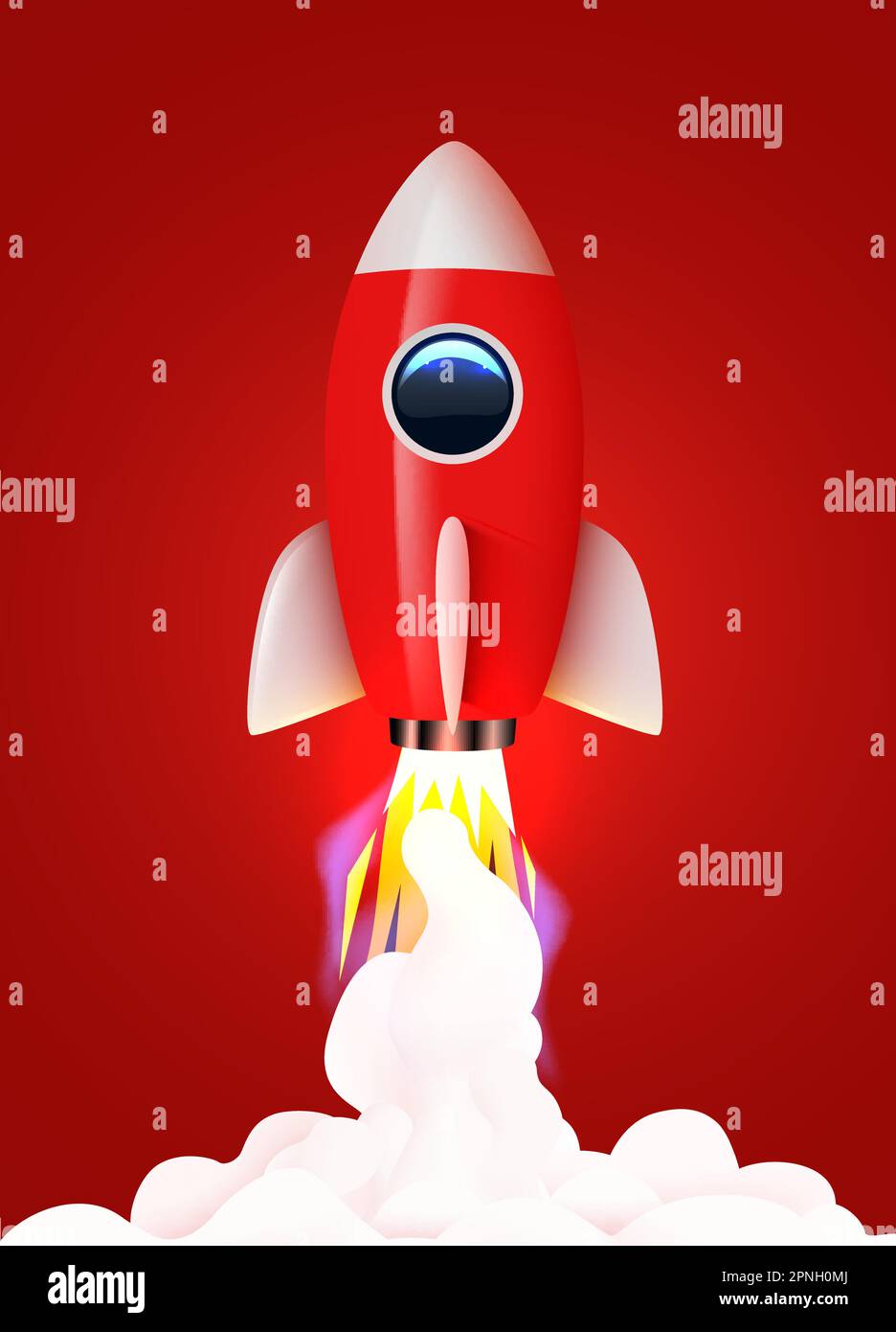 Rocket Launching With Smoke And Fire Business Start Up Concept Vector Illustration Stock