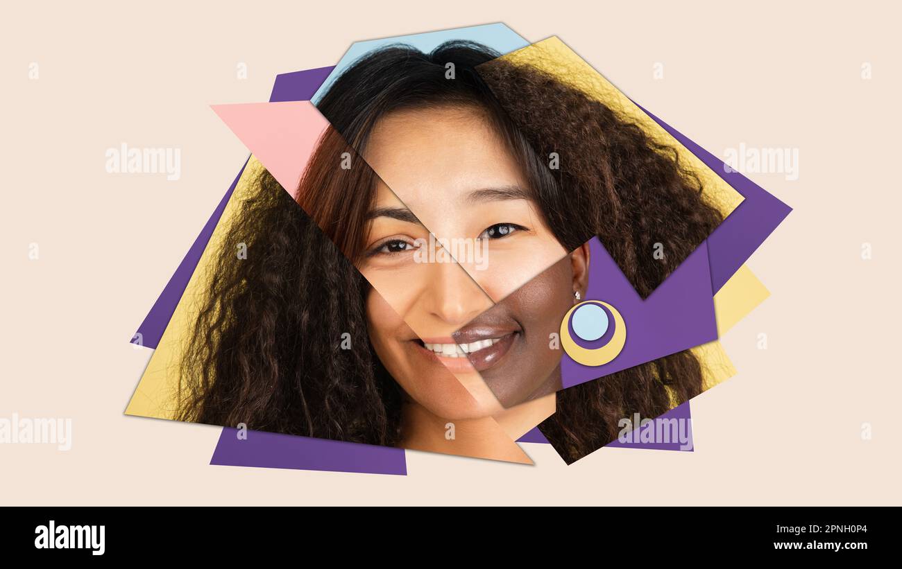 Female face made from different parts of diverse women faces of various ...