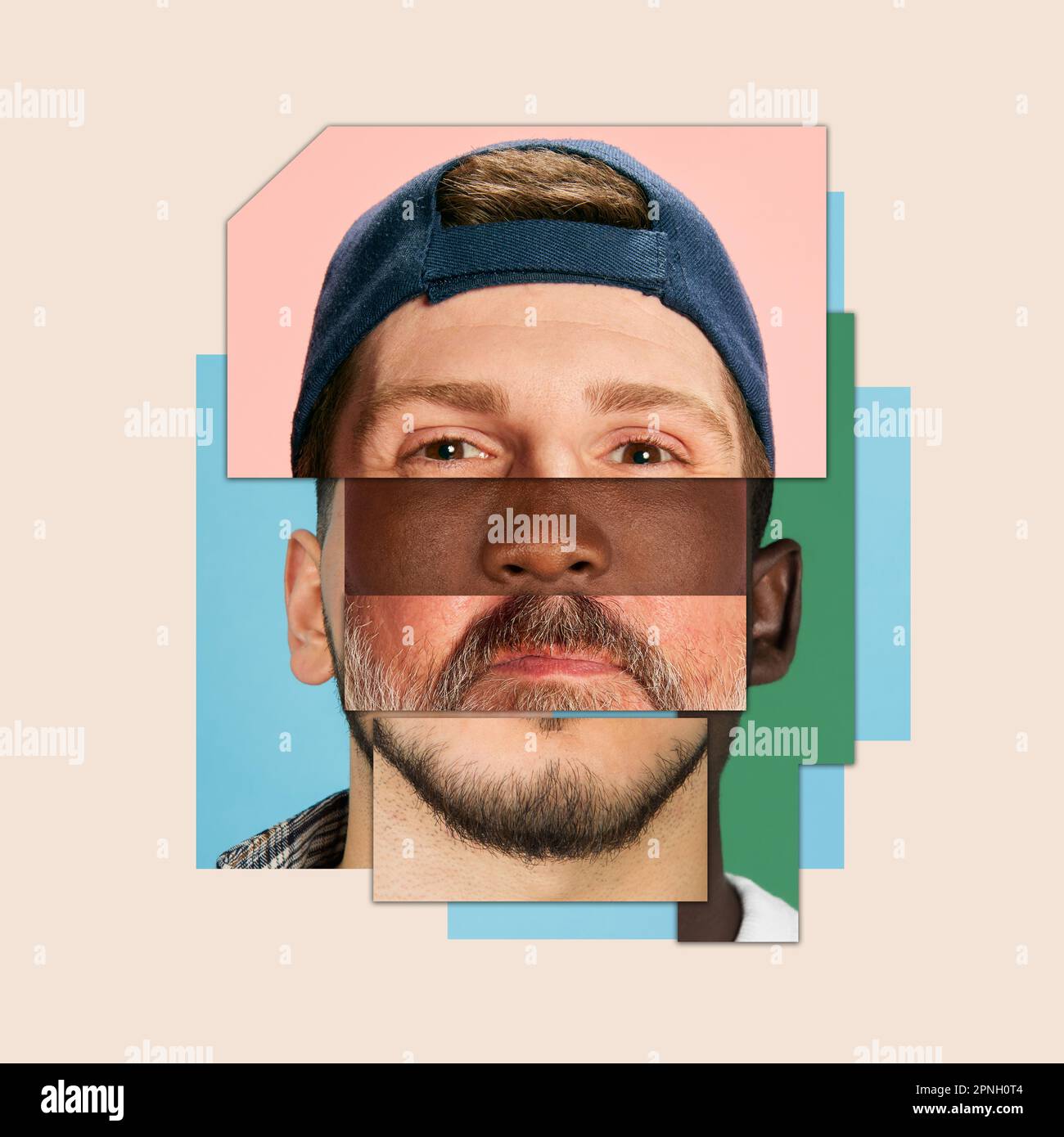 Male face portrait made from different face parts of men of various ...