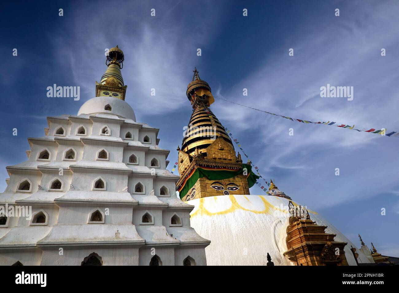 View of the exquisite Swoyambhu Mahachaitya temple, in Kathmandu, Nepal ...