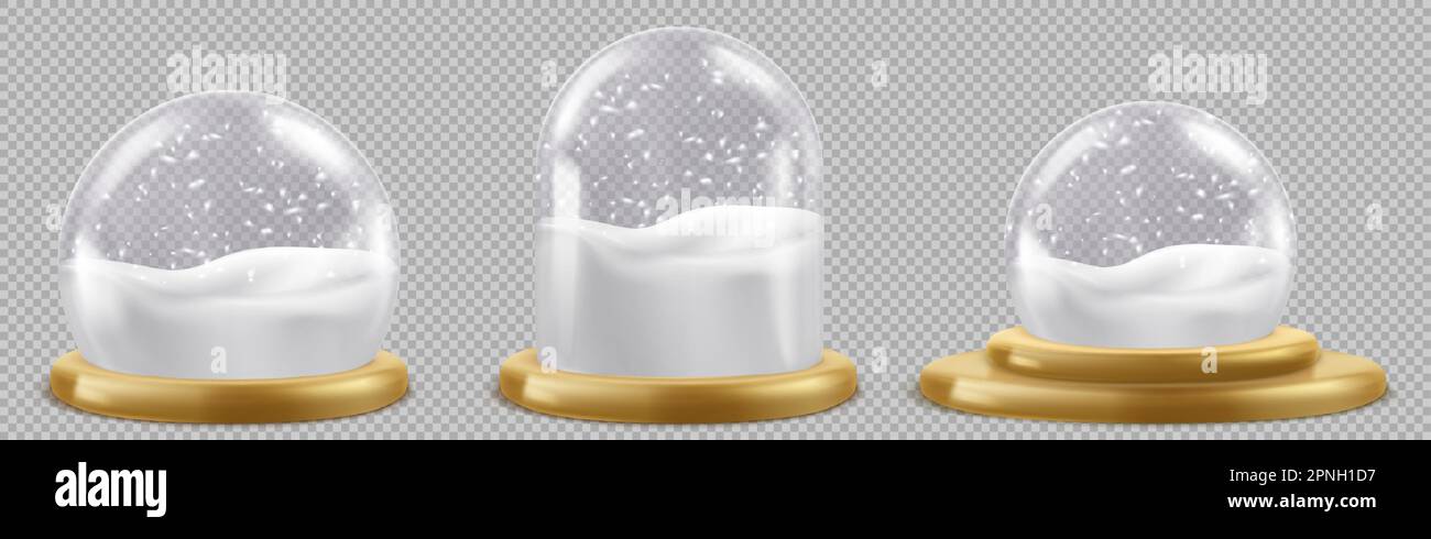 Christmas 3d golden glass snow ball dome vector. Realistic gold ...