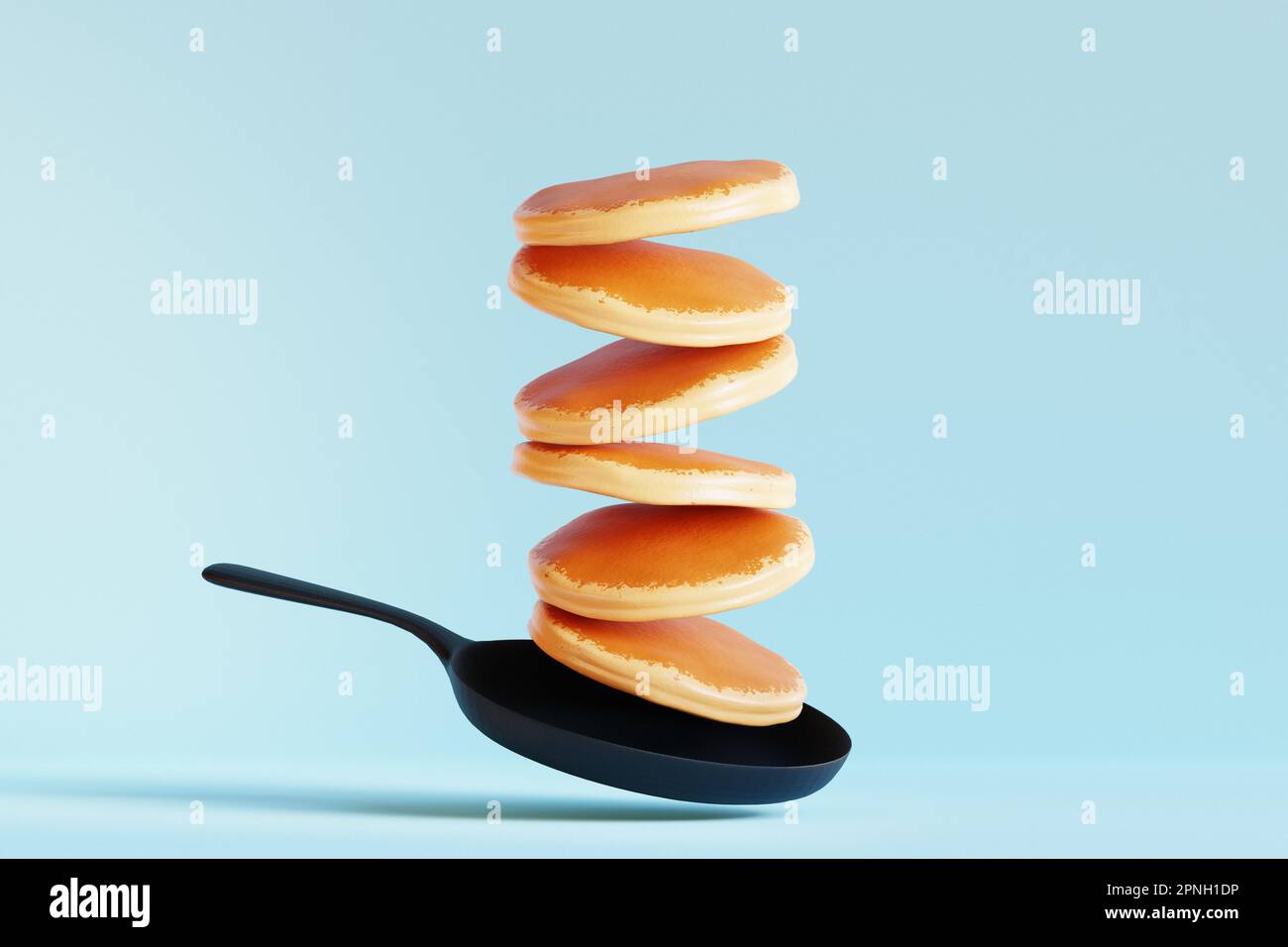 Realistic food. Flying pancakes on pan. 3D render Stock Photo - Alamy