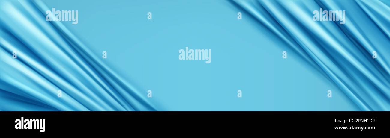 Realistic light blue silk fabric background. Vector illustration of sky color satin cloth ...