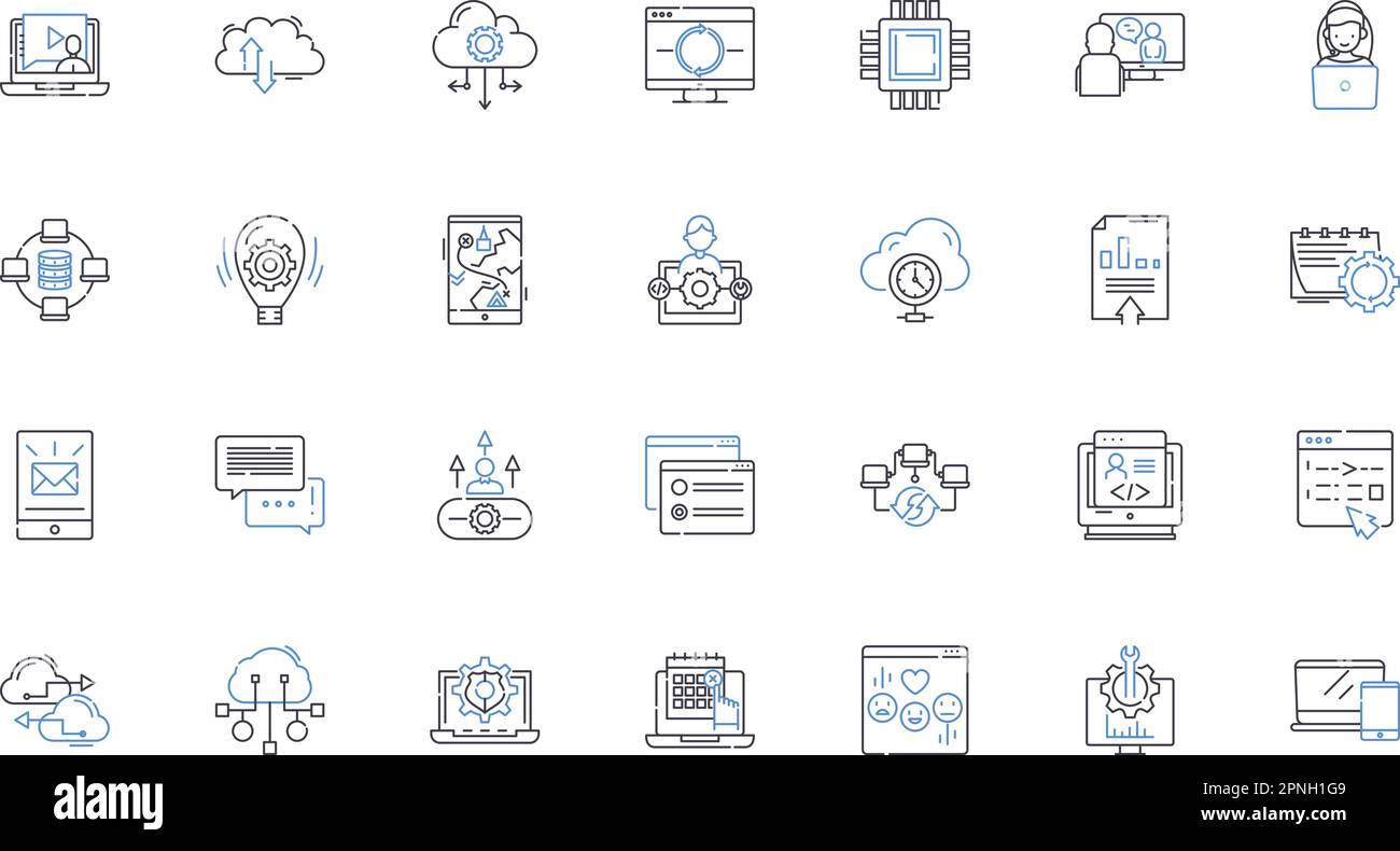 Computerized Systems Line Icons Collection Automation Digitalization Integration Blockchain