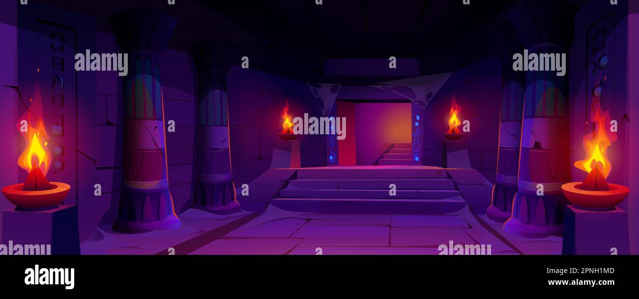 Dark dungeon in abandoned Egyptian palace. Vector cartoon illustration ...