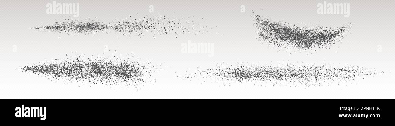 Realistic set of black powder splashes isolated on transparent ...