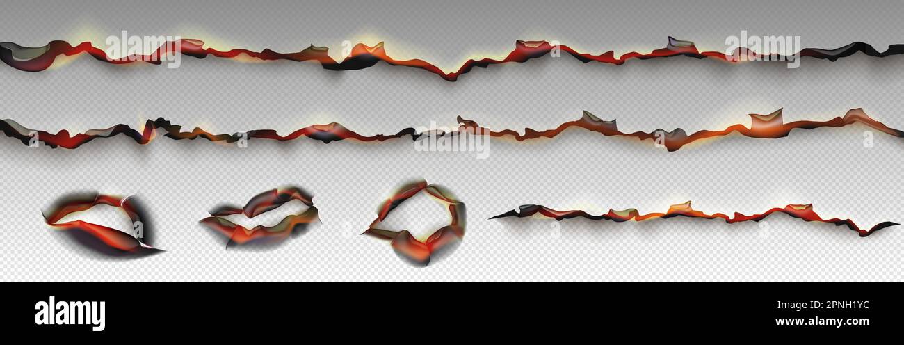 Fire on burnt paper edges. Frames with burn effect with yellow flame ...