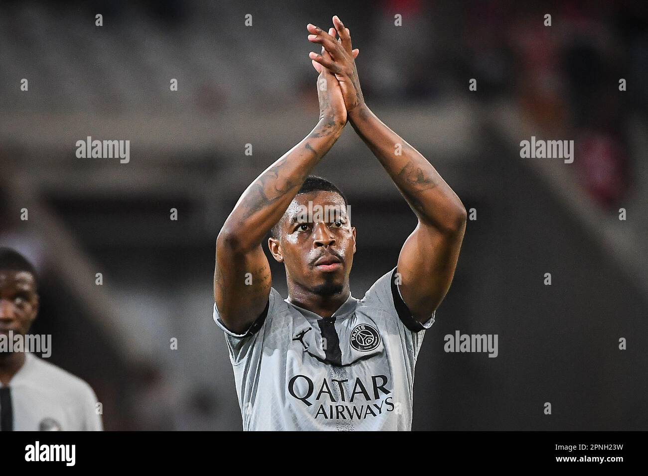 Presnel KIMPEMBE of PSG celebrates the victory during the French ...
