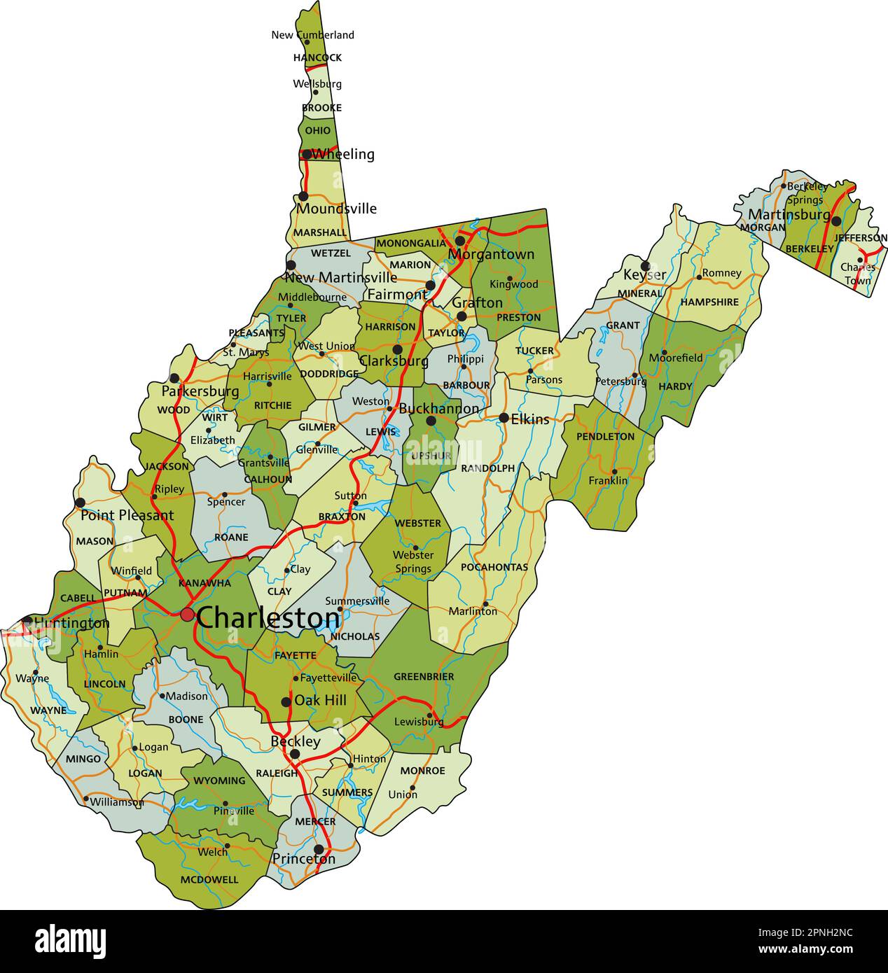 Highly detailed editable political map with separated layers. West ...