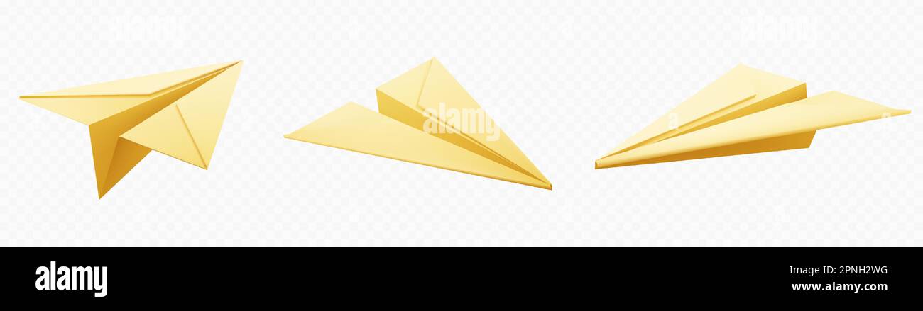 Realistic 3d yellow paper plane isolated vector. Origami airplane model ...