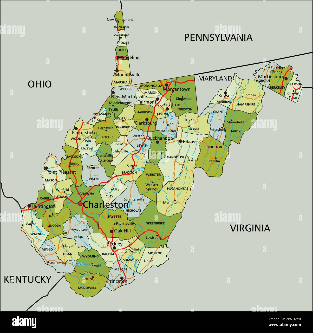 Highly detailed editable political map with separated layers. West ...