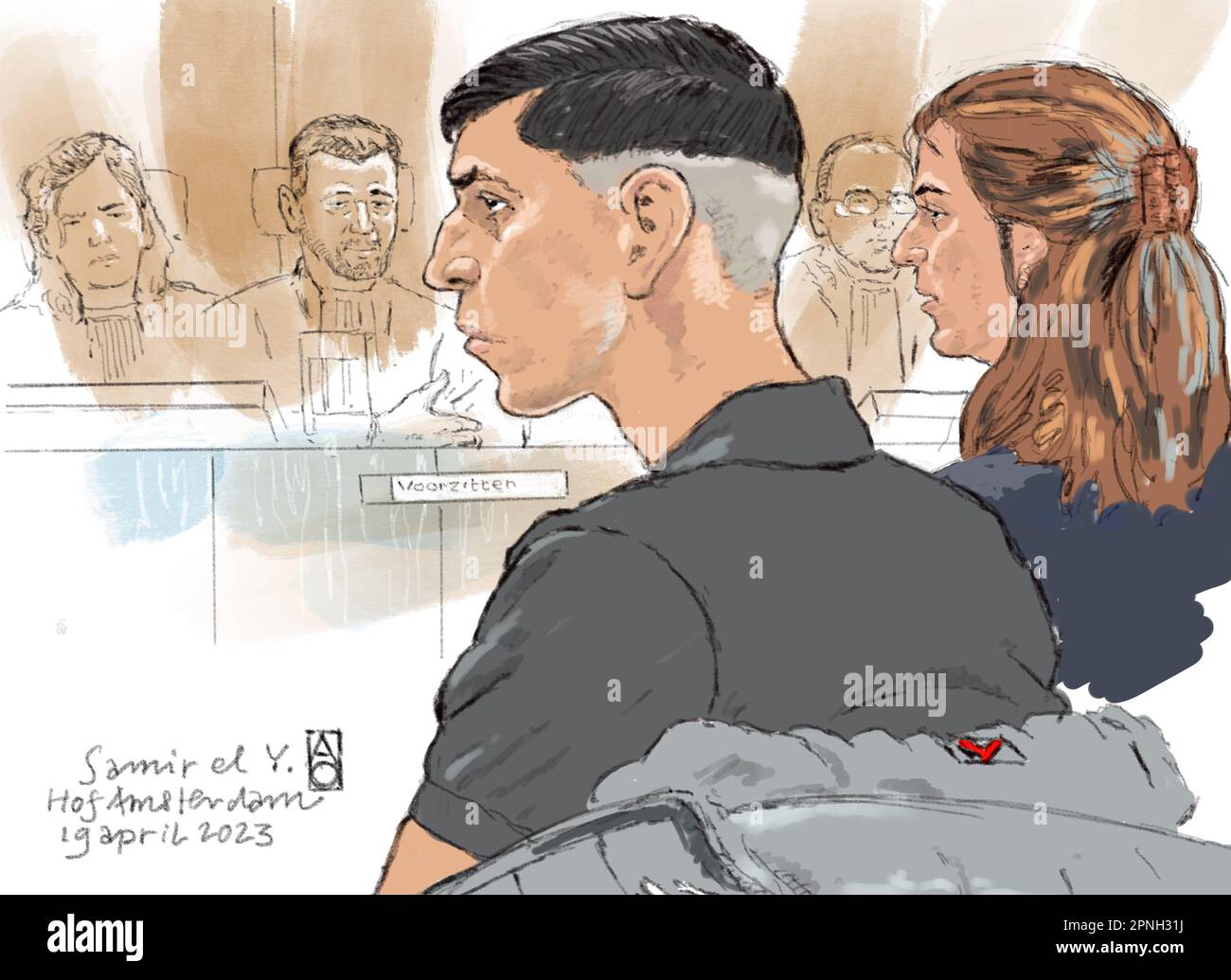 AMSTERDAM - Court drawing of Samir El Y., who was sentenced by the ...