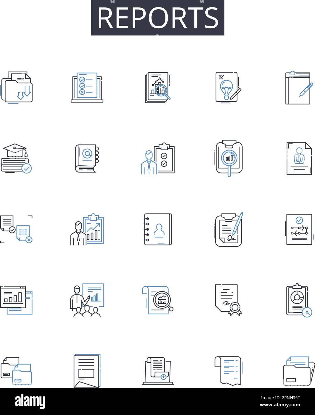 Reports line icons collection. Records, Files, Documents, Accounts ...