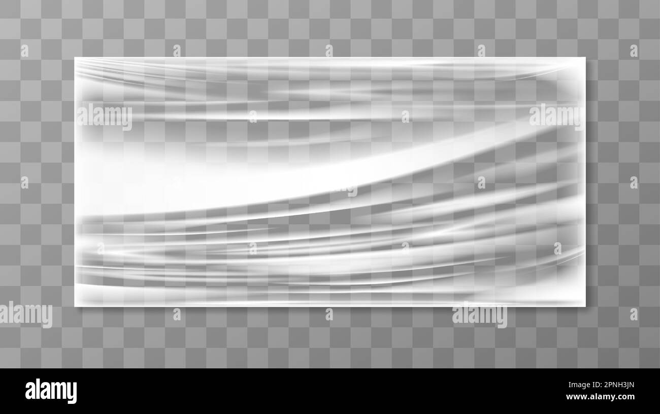 Stretched cellophane banner, realistic crumpled or folded texture ...