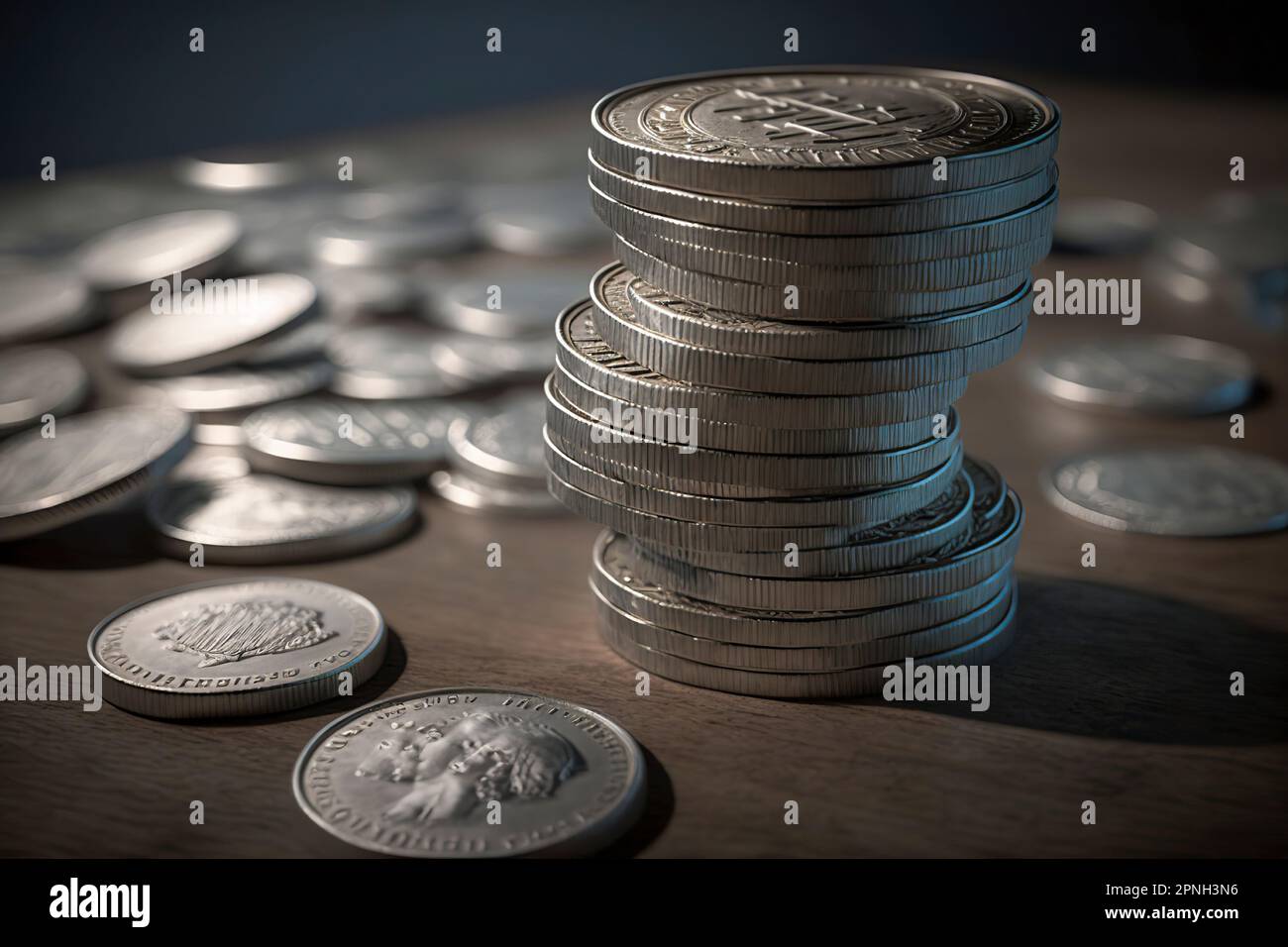 A Pile of Shiny Coins on a Table Representing Wealth and Savings Stock ...