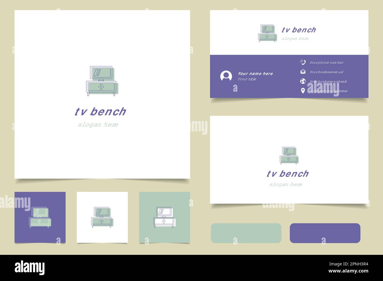Tv bench logo design with editable slogan. Branding book and business ...