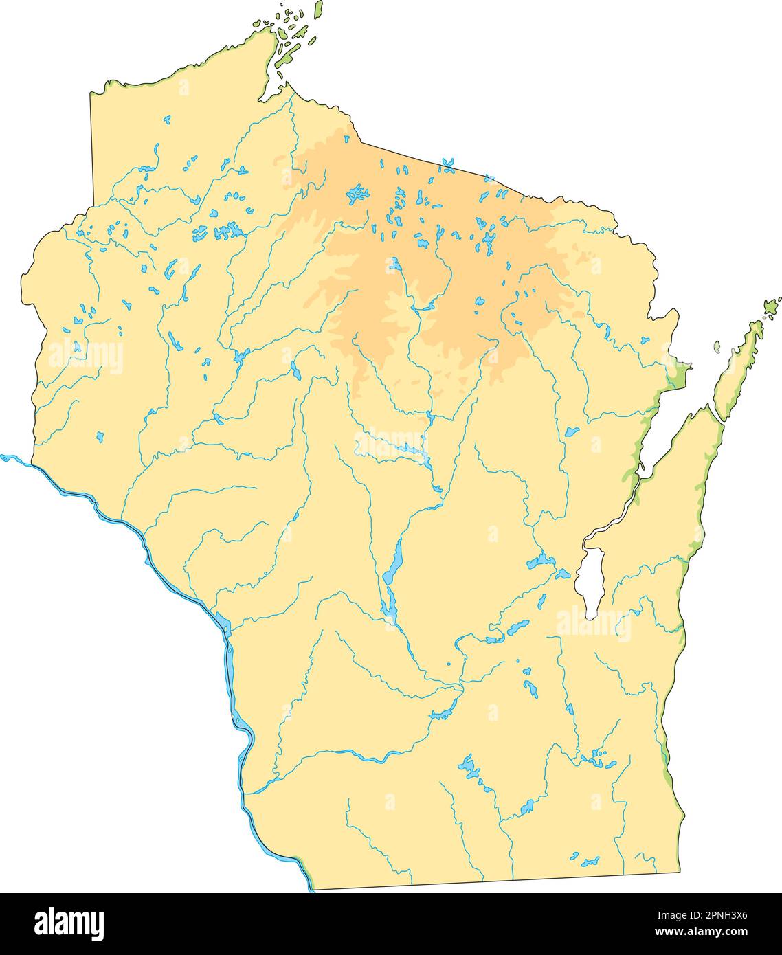 High detailed Wisconsin physical map Stock Vector Image & Art - Alamy