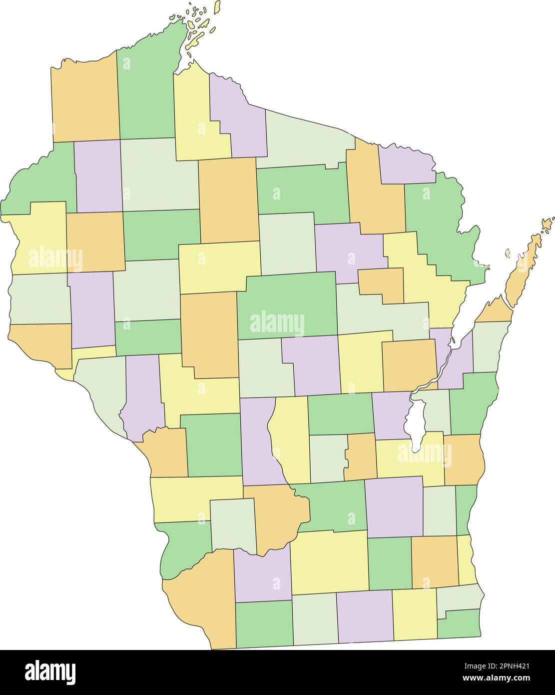 Wisconsin - Highly detailed editable political map Stock Vector Image ...