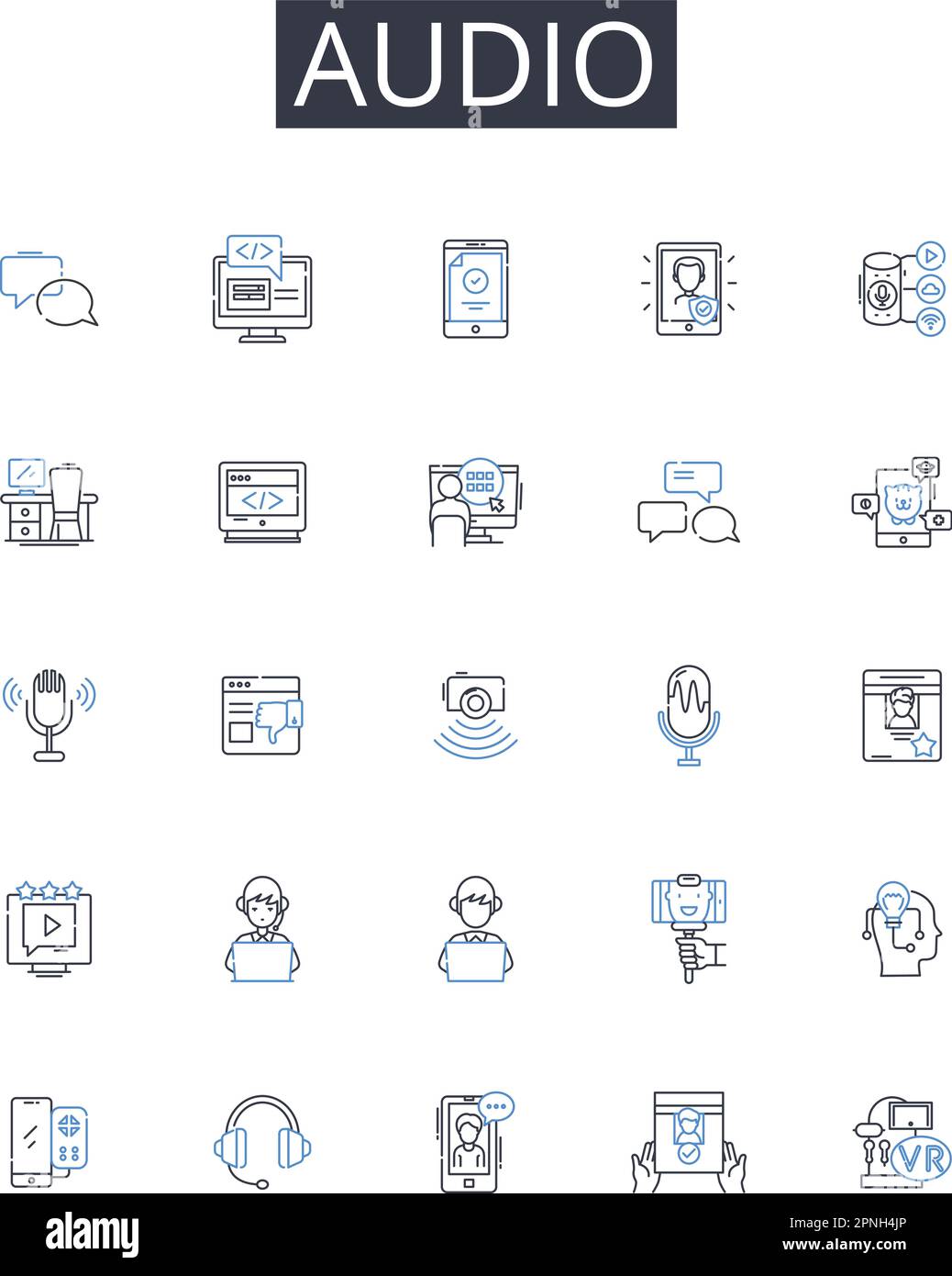 Audio line icons collection. Sound, Music, Melody, Noise, Rhythm, Tune, Sonar vector and linear ...