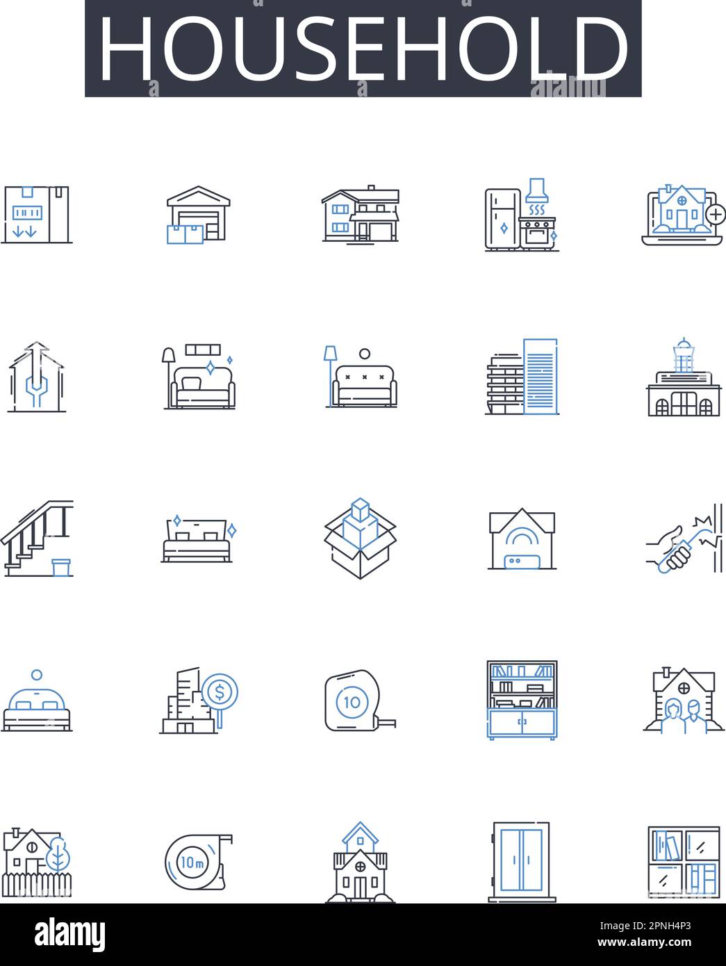 Household line icons collection. Domestic, Residential, Family-owned ...